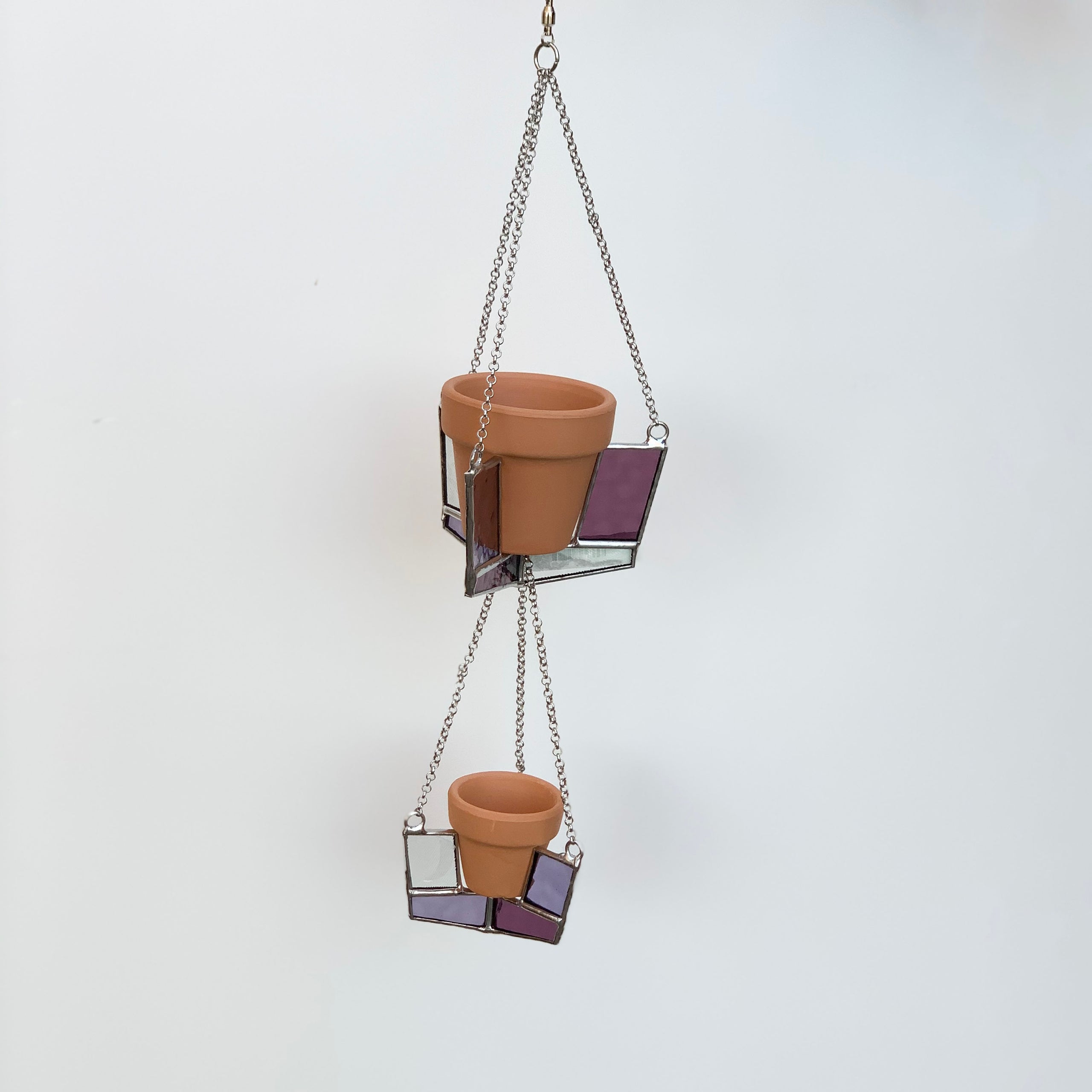 Hanging Two-Tier Spinning Stained Glass Planter | Fractal Flora